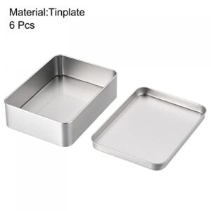 uxcell Metal Tin Box, 6pcs 4.92" x 3.54" x 1.38" Rectangular Empty Tinplate Storage Containers with Lids, Silver Tone