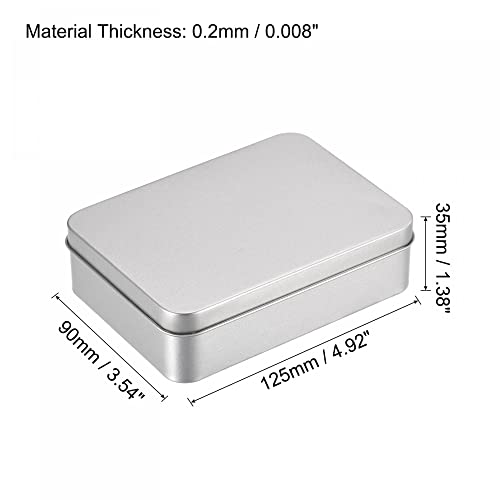 uxcell Metal Tin Box, 6pcs 4.92" x 3.54" x 1.38" Rectangular Empty Tinplate Storage Containers with Lids, Silver Tone