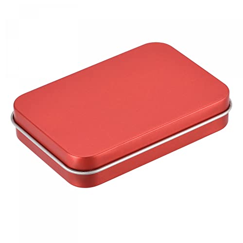 uxcell Metal Tin Box, 3.43" x 2.36" x 0.71" Rectangular Empty Tinplate Storage Containers with Lids, Red