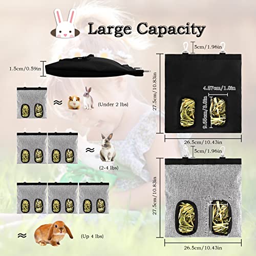 2 Piece Rabbit Hay Feeder Bags for Cages - Two Opening Guinea Pig Grass Racks with Clips Rabbit Feeder Fabric Bag Chinchilla Feeder Small Animal Feeding Hay Bag Herbivore Chew Waterproof Bag