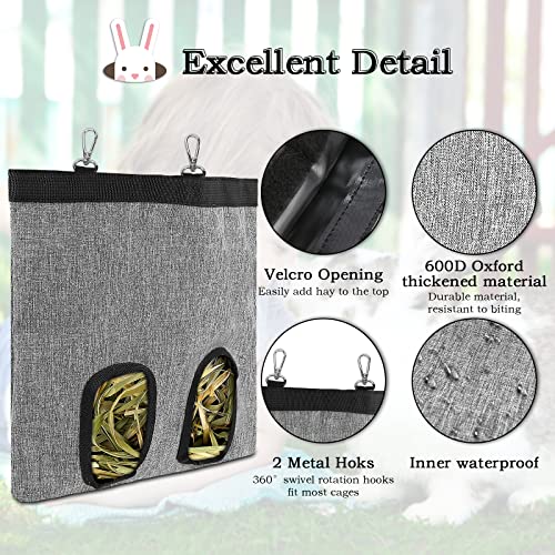 2 Piece Rabbit Hay Feeder Bags for Cages - Two Opening Guinea Pig Grass Racks with Clips Rabbit Feeder Fabric Bag Chinchilla Feeder Small Animal Feeding Hay Bag Herbivore Chew Waterproof Bag