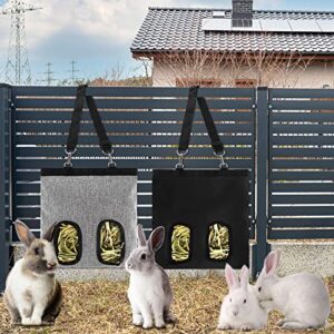 2 Piece Rabbit Hay Feeder Bags for Cages - Two Opening Guinea Pig Grass Racks with Clips Rabbit Feeder Fabric Bag Chinchilla Feeder Small Animal Feeding Hay Bag Herbivore Chew Waterproof Bag