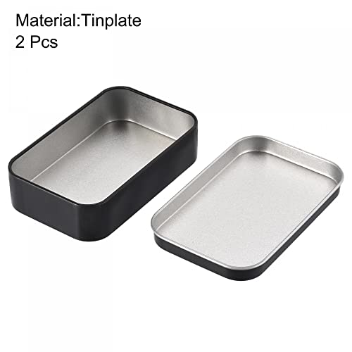 uxcell Metal Tin Box, 2pcs 3.74" x 2.36" x 0.87" Rectangular Empty Tinplate Storage Containers with Lids, Black