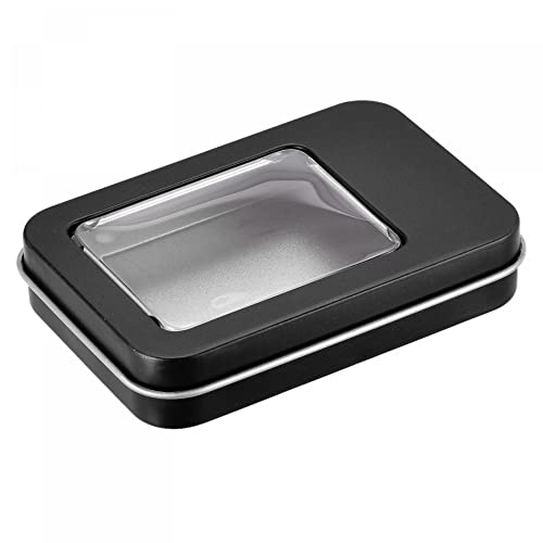 uxcell Metal Tin Box, 3.43" x 2.36" x 0.71" Rectangular Empty Tinplate Storage Containers with Clear Window Lids, Black