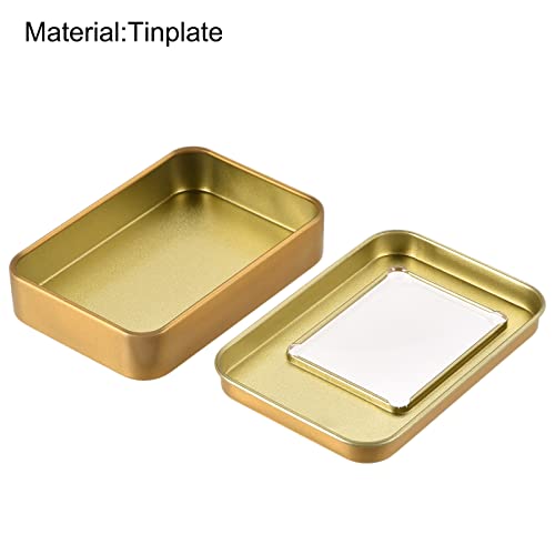 uxcell Metal Tin Box, 3.43" x 2.36" x 0.71" Rectangular Empty Tinplate Storage Containers with Clear Window Lids, Gold Tone