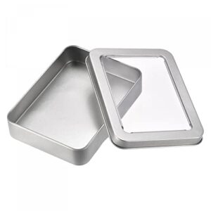 uxcell Metal Tin Box, 4.53" x 3.35" x 0.87" Rectangular Empty Tinplate Storage Containers with Clear Lids, Silver Tone