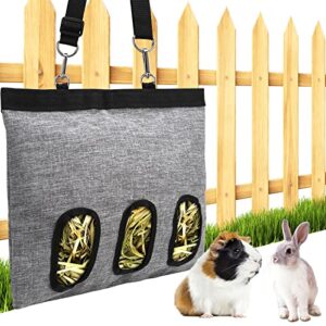 guinea pig hay bag rabbit feeding bag, rabbit hay feeder, 3 holes small animal hay feeder bag hanging feeder bag storage strap for chinchilla hamster rabbit guinea pig small pets (grey)