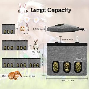 Guinea Pig Hay Bag Rabbit Feeding Bag, Rabbit Hay Feeder, 3 Holes Small Animal Hay Feeder Bag Hanging Feeder Bag Storage Strap for Chinchilla Hamster Rabbit Guinea Pig Small Pets (Grey)