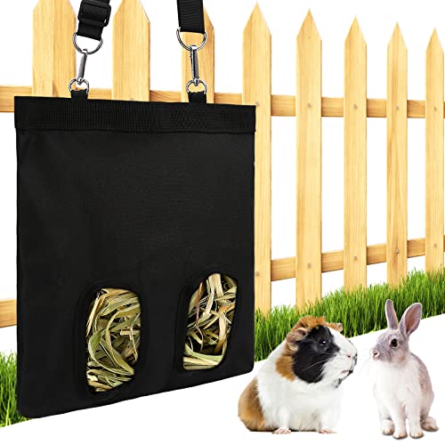 Rabbit Hay Feeder, Rabbit Hay Bag for Rabbit, Guinea Pig Hay Bag Rabbit Feeder Bag, Large Capacity 600D Oxford Cloth Fabric Hanging Hay Feeder Bag for Small Animals (Black)