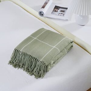 Bangya Acrylic Plaid Throw Blanket with Decorative Fringe for Travel，Bed, Sofa, Couch,Office (Green, 50inch x 60inch)