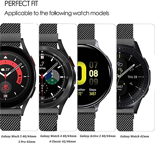 OTOPO Galaxy Watch 4/6 Classic Bands 47mm 46mm 43mm 42mm, Watch 6/5/4 Band 44mm 40mm,Watch 5 Pro Bands, 20mm Metal Mesh Stainless Steel Replacement Strap Bands for Men Women Black