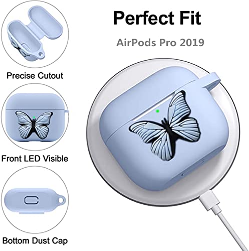 Case for Airpods Pro Case Protective Cute Butterfly Silicone Case Cover Portable & Shockproof Women Girls with Butterfly Keychain Clip for Apple Airpod Pro Charging Case (Blue)