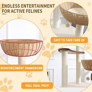 54" Modern Cat Tree Tower for Large Cats, 3Cat Nests Manual Hand Woven Multilevel Huge Paws Pals Cat Tree, Wood Cat Tower, Cat Scratching Tree, Cat Condo, Cat Lover Gift, Real Branch Luxury Cat Condo