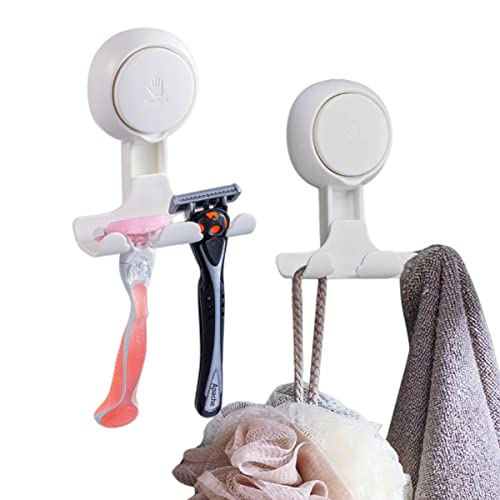 LEVERLOC Razor Holder for Shower 2 Pack, Suction Cup Hooks Powerful Vacuum Suction Hooks Removable and Reusable Shower Razor Hooks for Bathroom & Kitchen Shower Hooks