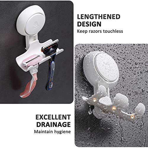 LEVERLOC Razor Holder for Shower 2 Pack, Suction Cup Hooks Powerful Vacuum Suction Hooks Removable and Reusable Shower Razor Hooks for Bathroom & Kitchen Shower Hooks