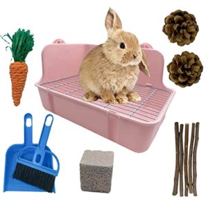 muyg 11pcs rabbit litter box toilet,bunny corner litter bedding plastic square grate guinea pig bunny ferret hamster hedgehog, potty trainer bedding box for guinea pig ferret hamster hedgehog (pink)