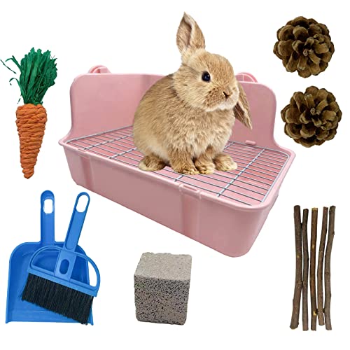 MUYG 11Pcs Rabbit Litter Box Toilet,Bunny Corner Litter Bedding Plastic Square Grate Guinea Pig Bunny Ferret Hamster Hedgehog, Potty Trainer Bedding Box for Guinea Pig Ferret Hamster Hedgehog (Pink)