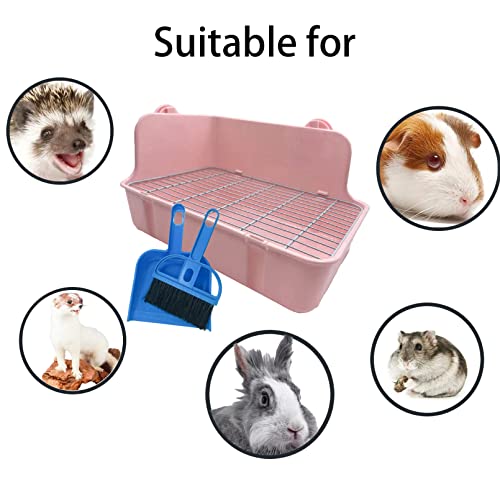 MUYG 11Pcs Rabbit Litter Box Toilet,Bunny Corner Litter Bedding Plastic Square Grate Guinea Pig Bunny Ferret Hamster Hedgehog, Potty Trainer Bedding Box for Guinea Pig Ferret Hamster Hedgehog (Pink)