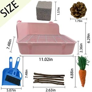 MUYG 11Pcs Rabbit Litter Box Toilet,Bunny Corner Litter Bedding Plastic Square Grate Guinea Pig Bunny Ferret Hamster Hedgehog, Potty Trainer Bedding Box for Guinea Pig Ferret Hamster Hedgehog (Pink)