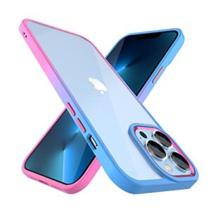 geinvcase designed for iphone 13 pro max case, gradient clear girls women case [surround u-shaped airbags] [never yellow] cover compatible with iphone 13 pro max 6.7 inch, pink/blue