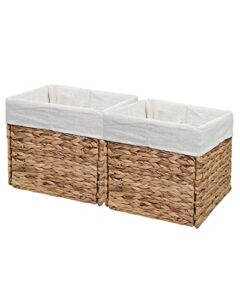 tegance water hyacinth wicker storage baskets, hand-woven cube storage baskets with linings for shelves,living room, bathroom, bedroom, 12x12x12 inches, 2 pack