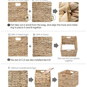 Tegance Water Hyacinth Wicker Storage Baskets, Hand-Woven Cube Storage Baskets with Linings for Shelves,Living Room, Bathroom, Bedroom, 12x12x12 inches, 2 Pack