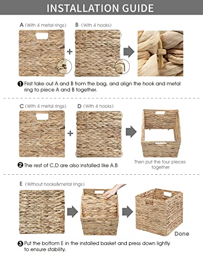 Tegance Water Hyacinth Wicker Storage Baskets, Hand-Woven Cube Storage Baskets with Linings for Shelves,Living Room, Bathroom, Bedroom, 12x12x12 inches, 2 Pack