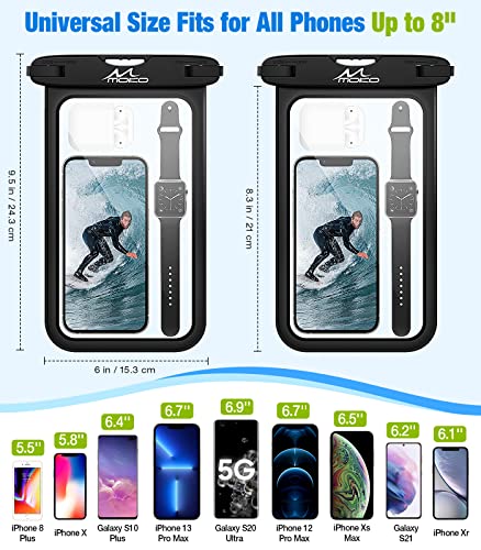 MoKo Large Waterproof Phone Pouch, 9.45 * 6.1 Inch Waterproof Phone Holder Dry Bag for iPhone 13/13 Pro Max/iPhone 12/12 Pro Max/11 Pro Max, X/Xr/Xs Max/SE 3, Black