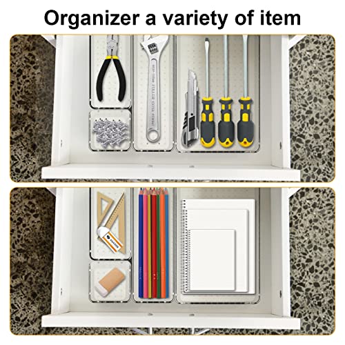 25 PCS Drawer Organizer Set Clear Plastic Acrylic Organizers Desk Drawer Dividers Trays 4 Different Sizes Large Capacity Bathroom Drawer Organizer for Makeup, Jewelries, Kitchen Utensils and Office