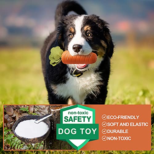 PETSTA Squeaky Dog Toys for Aggressive Chewer Large Medium Small Breed Dog, Tough Durable Dog Chew Toys with Non-Toxic Natural Rubber for Teething (Corn-Eggplant-Radish)