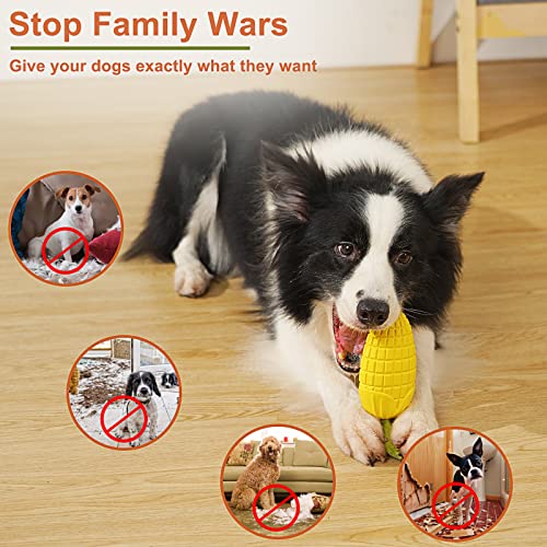 PETSTA Squeaky Dog Toys for Aggressive Chewer Large Medium Small Breed Dog, Tough Durable Dog Chew Toys with Non-Toxic Natural Rubber for Teething (Corn-Eggplant-Radish)