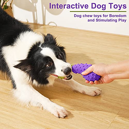 PETSTA Squeaky Dog Toys for Aggressive Chewer Large Medium Small Breed Dog, Tough Durable Dog Chew Toys with Non-Toxic Natural Rubber for Teething (Corn-Eggplant-Radish)