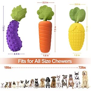 PETSTA Squeaky Dog Toys for Aggressive Chewer Large Medium Small Breed Dog, Tough Durable Dog Chew Toys with Non-Toxic Natural Rubber for Teething (Corn-Eggplant-Radish)