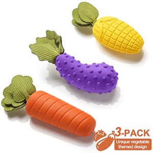 PETSTA Squeaky Dog Toys for Aggressive Chewer Large Medium Small Breed Dog, Tough Durable Dog Chew Toys with Non-Toxic Natural Rubber for Teething (Corn-Eggplant-Radish)