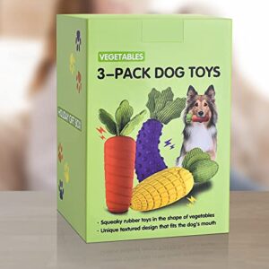 PETSTA Squeaky Dog Toys for Aggressive Chewer Large Medium Small Breed Dog, Tough Durable Dog Chew Toys with Non-Toxic Natural Rubber for Teething (Corn-Eggplant-Radish)