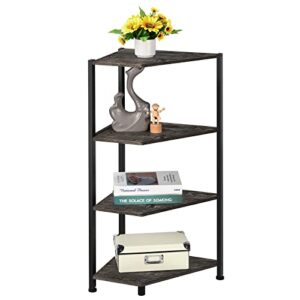 corner shelf,4 tier corner bookshelf bookcase,freestanding corner shelf stand,wood storage stand with metal frame for small space,entryway,home office,grey(15.87x12x34.5 inch)