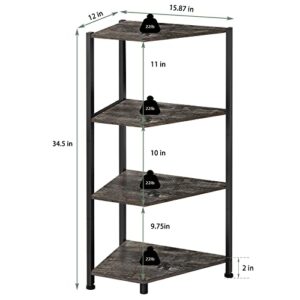 Corner Shelf,4 Tier Corner Bookshelf Bookcase,Freestanding Corner Shelf Stand,Wood Storage Stand with Metal Frame for Small Space,Entryway,Home Office,Grey(15.87x12x34.5 inch)