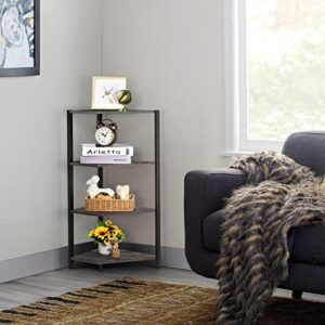 Corner Shelf,4 Tier Corner Bookshelf Bookcase,Freestanding Corner Shelf Stand,Wood Storage Stand with Metal Frame for Small Space,Entryway,Home Office,Grey(15.87x12x34.5 inch)