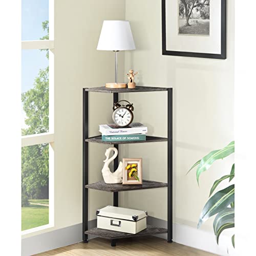 Corner Shelf,4 Tier Corner Bookshelf Bookcase,Freestanding Corner Shelf Stand,Wood Storage Stand with Metal Frame for Small Space,Entryway,Home Office,Grey(15.87x12x34.5 inch)