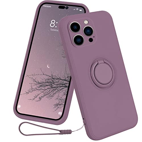 13peas Case for iPhone 14 Pro Max（2022 Released）, Silicone case with Ring 360°rotatable Kickstand Cover Support Magnetic Car Mount，Protective Cover with Strap Lanyard (Purple)