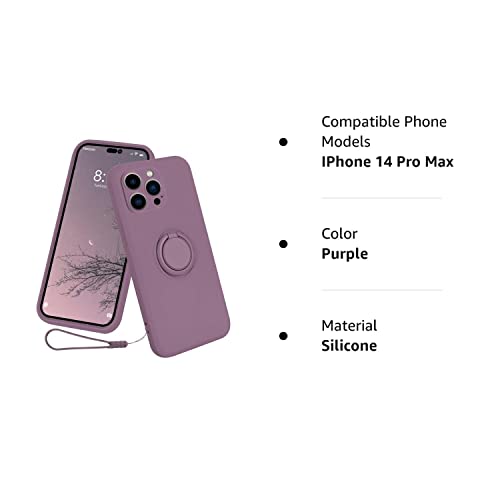 13peas Case for iPhone 14 Pro Max（2022 Released）, Silicone case with Ring 360°rotatable Kickstand Cover Support Magnetic Car Mount，Protective Cover with Strap Lanyard (Purple)