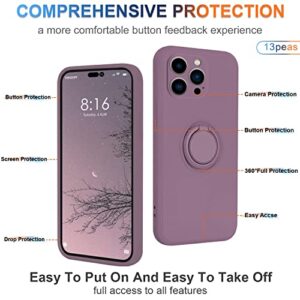 13peas Case for iPhone 14 Pro Max（2022 Released）, Silicone case with Ring 360°rotatable Kickstand Cover Support Magnetic Car Mount，Protective Cover with Strap Lanyard (Purple)