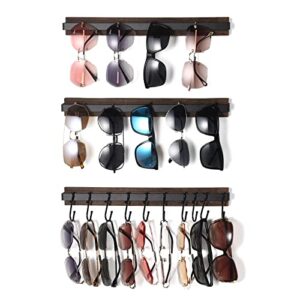 docmon 3 pack wood sunglasses storage organizer, wall mounted rustic eyeglasses display holder eyewear glasses hanging rack for entryway living room bedroom, with 10 hooks