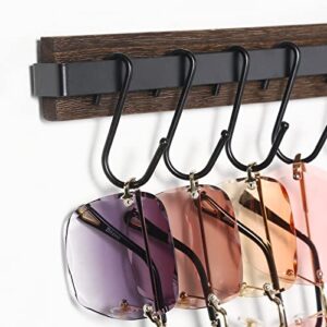 DOCMON 3 Pack Wood Sunglasses Storage Organizer, Wall Mounted Rustic Eyeglasses Display Holder Eyewear Glasses Hanging Rack for Entryway Living Room Bedroom, with 10 hooks