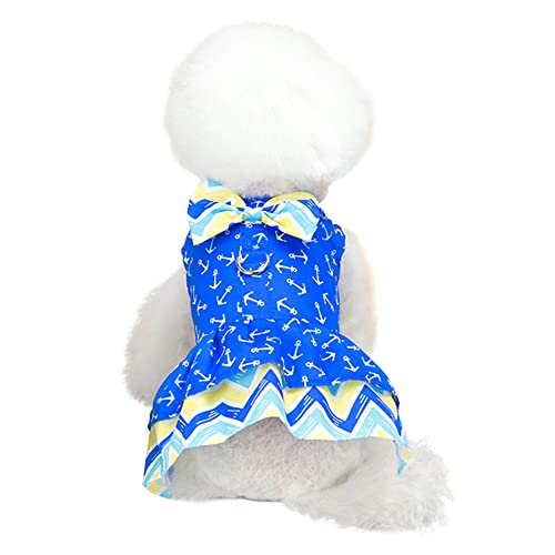 Louseshuer Dog Harness Dress with Leash for Cat Puppy Summer Kitten Clothes Chihuahua Teacup Yorkshire Dress (Large, Blue)