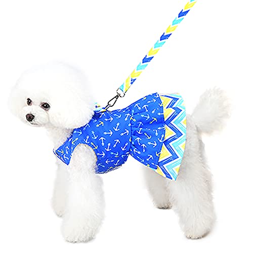 Louseshuer Dog Harness Dress with Leash for Cat Puppy Summer Kitten Clothes Chihuahua Teacup Yorkshire Dress (Large, Blue)