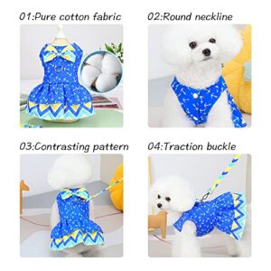 Louseshuer Dog Harness Dress with Leash for Cat Puppy Summer Kitten Clothes Chihuahua Teacup Yorkshire Dress (Large, Blue)