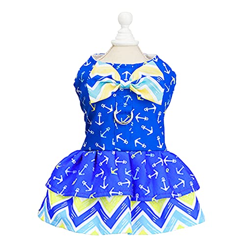 Louseshuer Dog Harness Dress with Leash for Cat Puppy Summer Kitten Clothes Chihuahua Teacup Yorkshire Dress (Large, Blue)