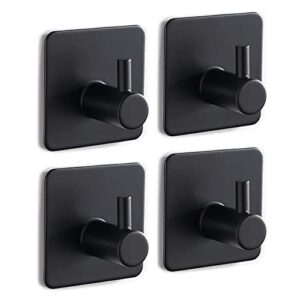 eowihor self adhesive hooks, robe hook, black towel hook, heavy duty wall hook waterproof stainless steel, ideal for bathroom and bedroom 4-packs…