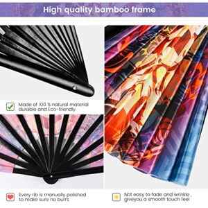 TRENDBOX Large Folding Hand Fan, UV Glow Fan for Rave, Festival Folding Hand Fan for Women Men with Velvet Bag for Decorations, Party, Dance and Music Festival - Wolf